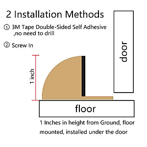 LemonHo 2 Pack Drill-Free Floor Mounted Door Stoppers 3M Adhesive Tapes/Screw in Door Stopper Wall Protectors with Black Rubber Bumper Tips, Ground Doorstops for Bedroom Shower Office, Gold