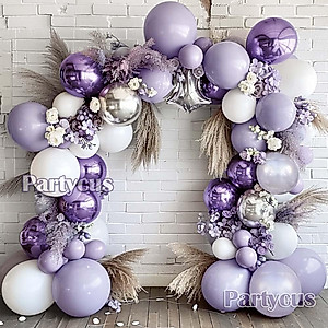 Purple White Balloons - Double Stuffed Lavender Pastel Light Purple Pearl Balloon Garland Metallic Purple Silver Balloon Arch Kit for Baby Shower Bridal Wedding Birthday Graduation Party Decoration