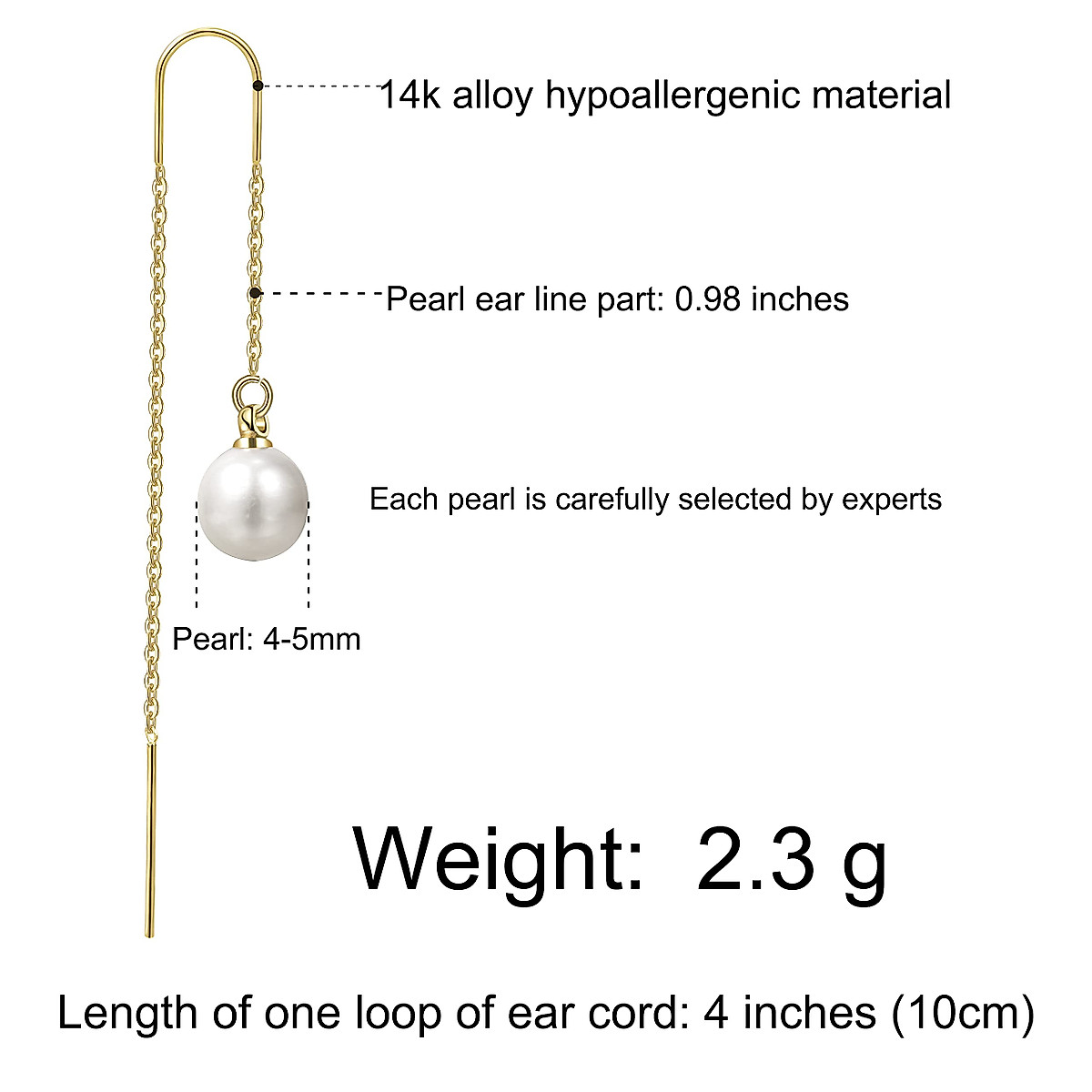 Cowlyn Pearl Tassel Threader Earrings 925 Sterling Silver Long Drop Dangle Ear Line Eardrop Piercing Hypoallergenic Jewelry for Women