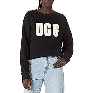 UGG womens Madeline Fuzzy Logo Crewneck Pullover Sweater, Black Cream, Medium US