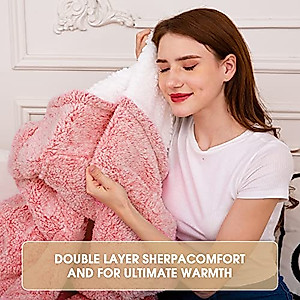 greenoak Blanket Hoodie Oversized Sherpa Wearable Blanket Sweatshirt, Ultra Soft Fuzzy Fleece Hooded Blanket, Plush Cozy Warm Reversible Sherpa Hoodie Blanket for Women Men Adult Teen (Large, Pink)