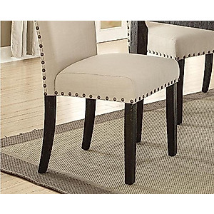 Acme 7PC Round White Marble Top Weathered Black Finish Wood Dining Table Set