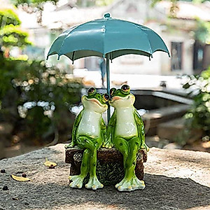 Jy.Cozy Frog Statue Garden - Resin Happy Couple Frogs on Bench Figurines, Garden Frog Decor Summer Decorations, for Patio Yard Lawn Porch, Ornament Gift