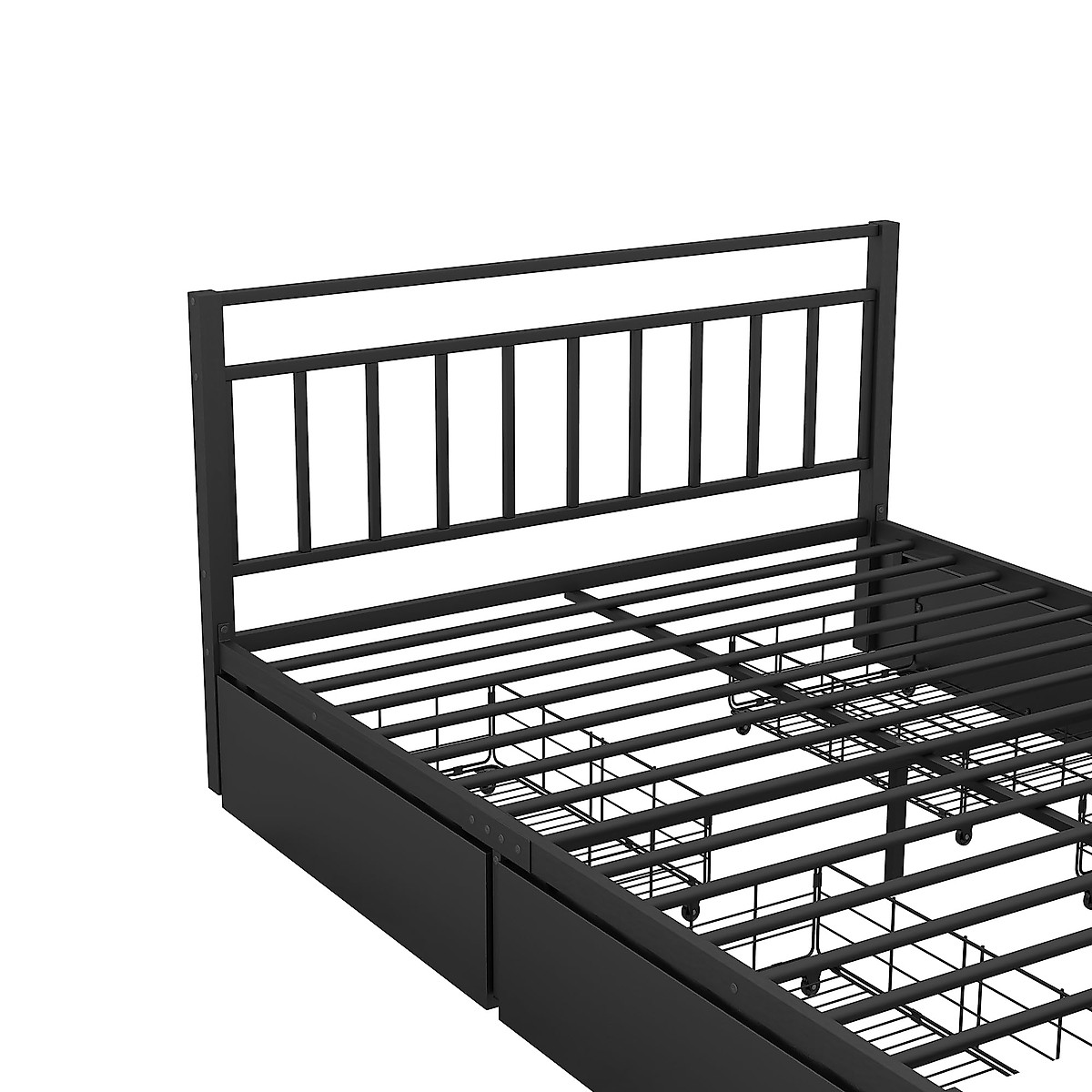 BIADNBZ Queen Size Storage Platform Bed with 4 Drawers,Sturdy Metal Low Bedframe with Headboard for Bedroom Guest Room,No Box Spring Needed, Black