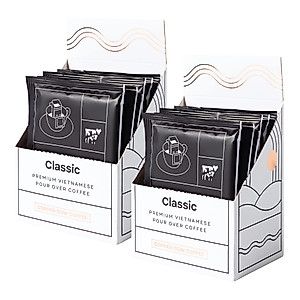 Copper Cow Coffee Premium Vietnamese Coffee: Single-Serve Classic Black Pour Over Coffees, Specialty, Ground, Woman-Owned, Gourmet, Travel, Camping, On-the-Go (includes: 16 classic coffees)