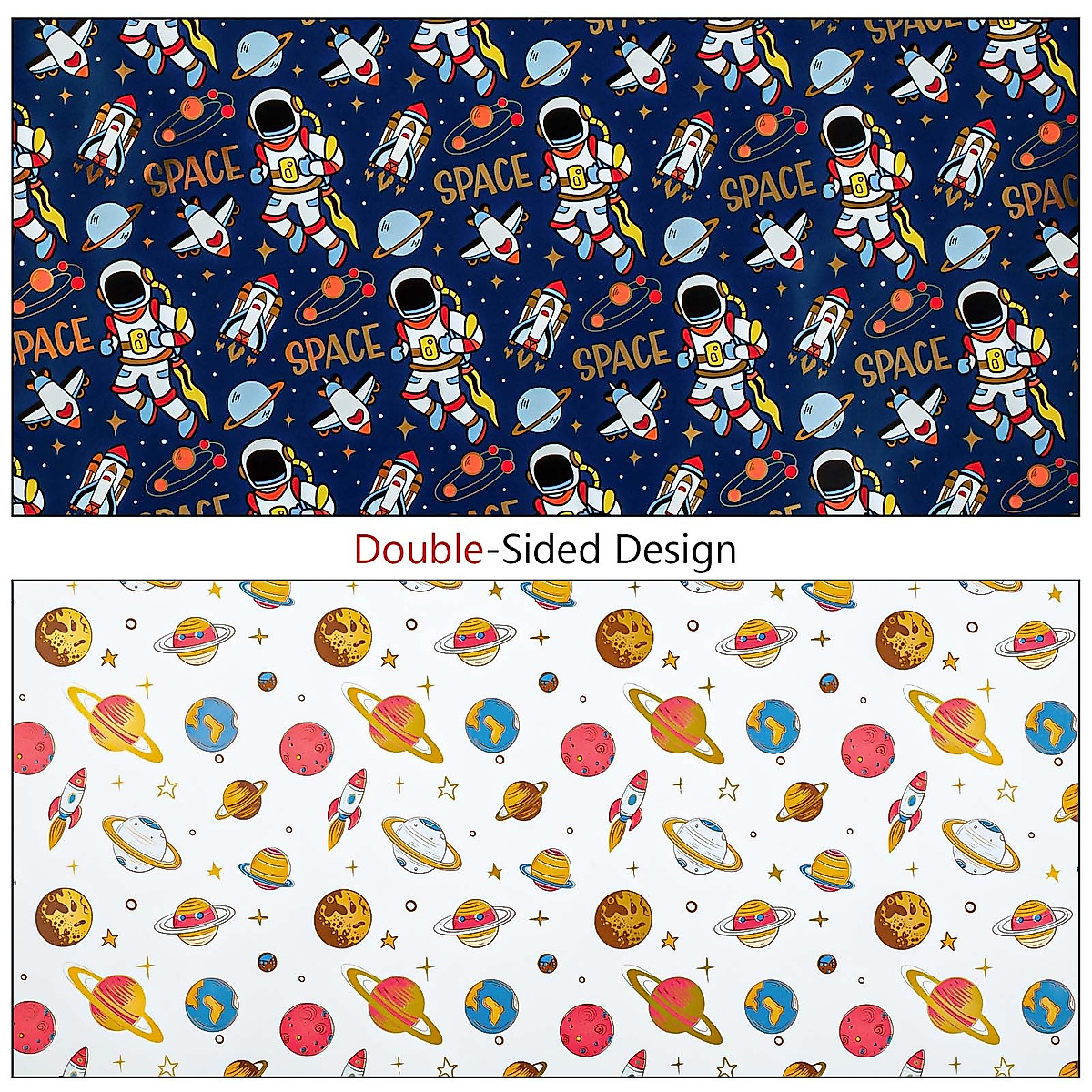 MIMUTI Space Wrapping Paper - Astronaut Gift Wrap Mini Roll - Kids Blue Space Birthday Gift Wrap Roll Boys Wrapping Paper Outer Space Party Favor - 17 in X 33 ft Suitable for Birthdays, Parties