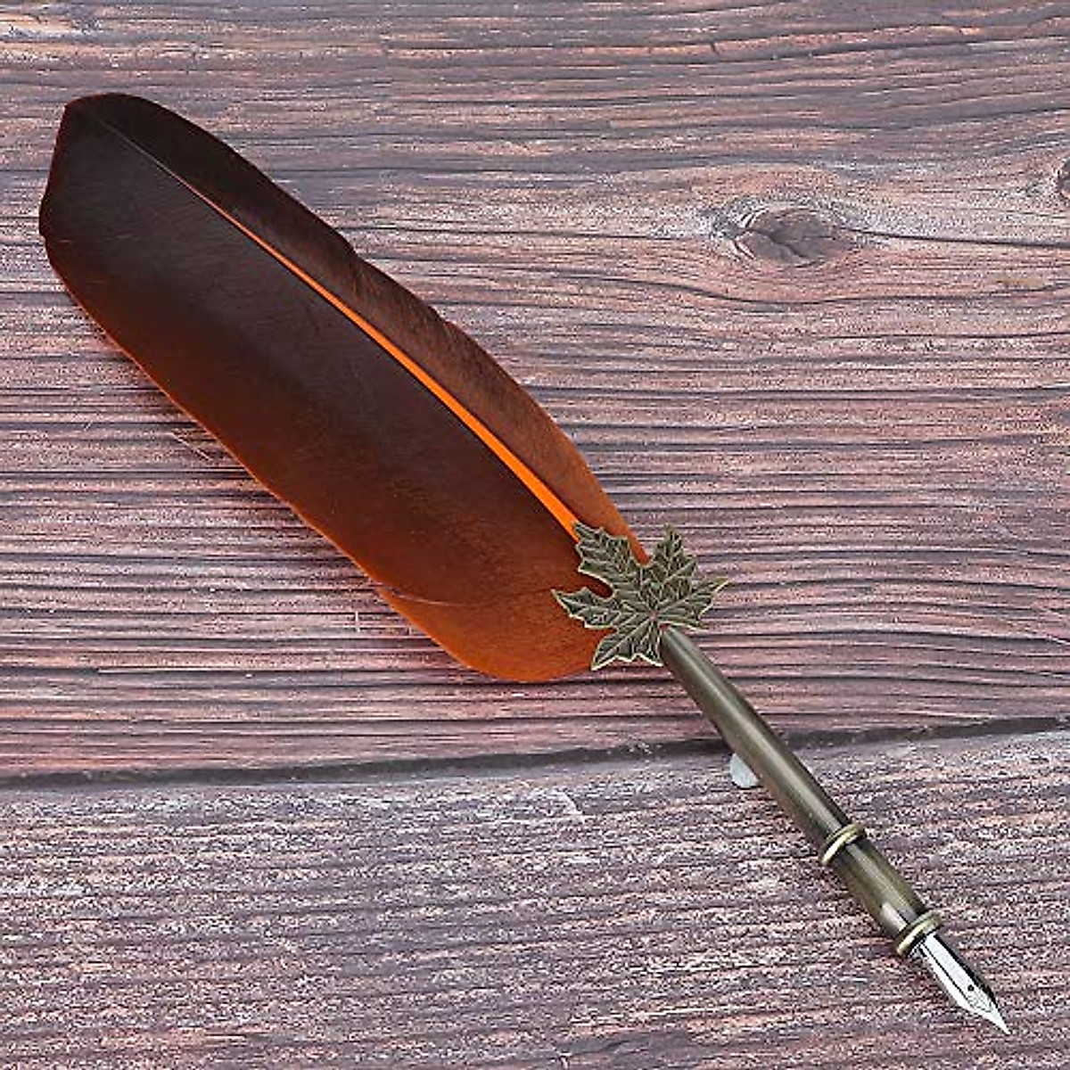 Tyenaza Feather Pen, Vintage Fountain Writing Pen, Calligraphy Pen Set, Quill Pen Writing Ink Set Stationery Gift Box with 5 Nibs for Stationery Teachers Classmates Gift (Orange)