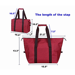 Insulated Grocery Thermal Tote Bags for Frozen Cold Hot Foods, Reusable Insulation Zippered Bag for Shopping, Travel, Picnic or Lunch, Red