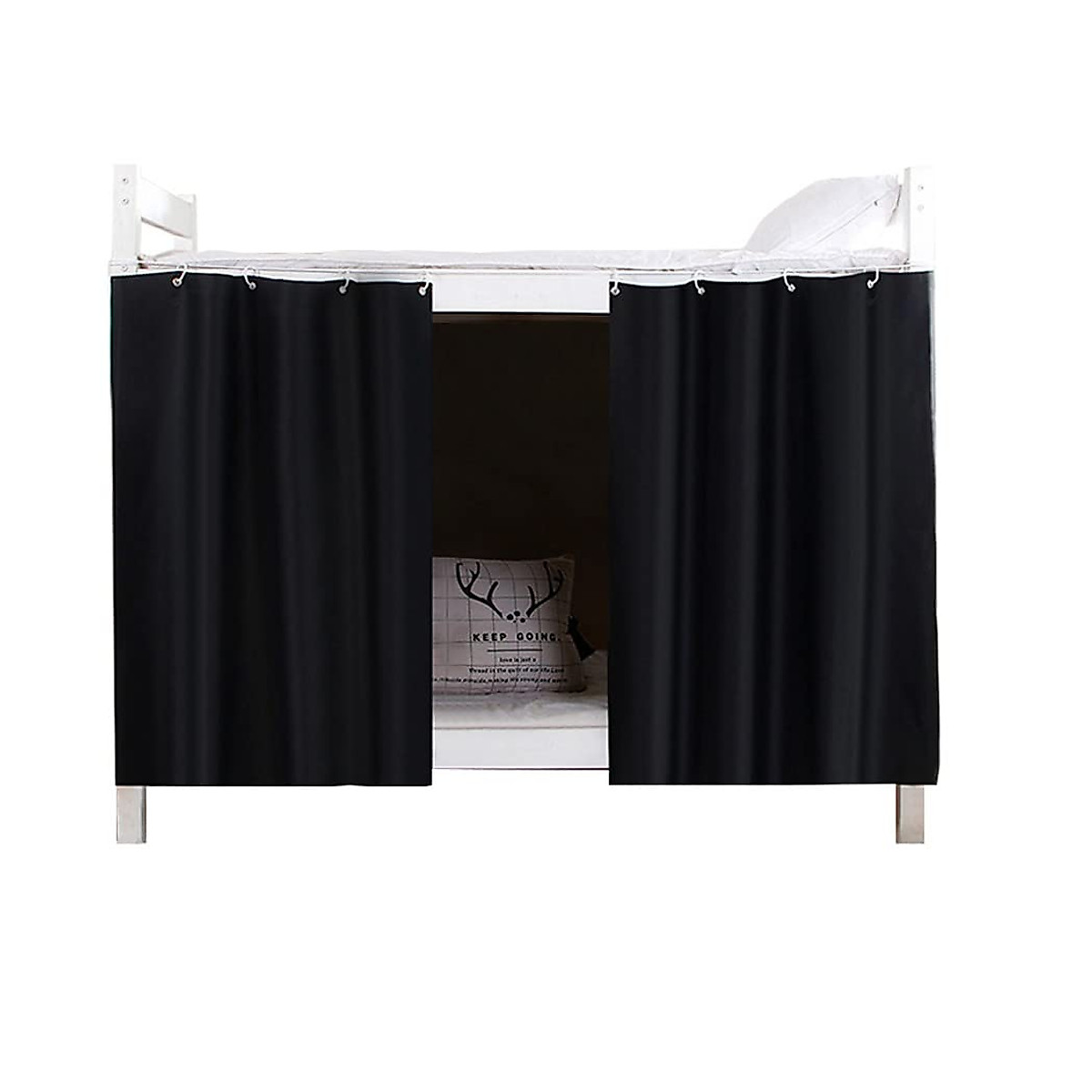 Lightolife Thickened Blackout Bunk Bed Curtains for Bottom Full, Install Accessory Included, 2 Panels, Black 47.2in
