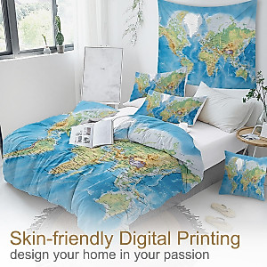 Sleepwish World Map Bedding Duvet Cover Set for Kids Vivid Printed Childrens Bedding Full Size Bedspread