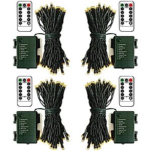 ZAIYW 4 Pack Battery Operated String Lights, 16.5 Ft Dark Green Wire 50 LED String Lights with Remote Timer 8 Modes Fairy Lights for Bedroom Party Patio Yard Garden Christmas Tree Decor (Warm White)
