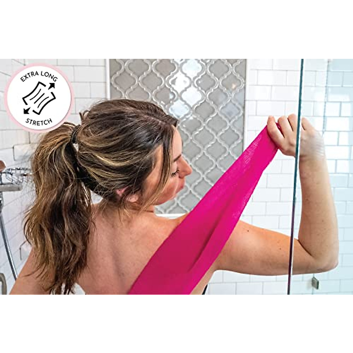 S&T INC Exfoliating Body Scrubber, Back Scrubber for Shower and Exfoliating Cloth, 11.8 Inch x 35.4 Inch, Assorted, 3 Pack