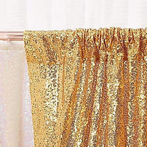 Poise3EHome Gold Sequin Backdrop Curtain, 4 Pieces 3FT x 8FT Sequin Backdrop Panels, Sequence Wedding Party Background Drapes