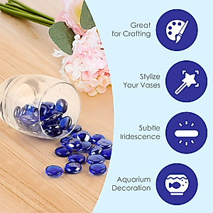 Houseables Glass Stone, Marbles, Pebbles for Vases, Blue, 5 LB, 400-500 Stones, Flat Bottom, Round Top Rocks, Bowl Filler Gems, Iridescent Decor, Decorative Centerpieces, Fire Beads, Florist, Aquarium