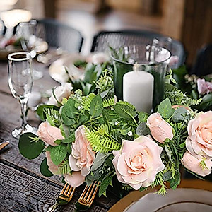 Felice Arts 2 Pack Pink Artificial Floral Garland 13 FT Fake Rose Vine Hanging Rose Garland for Wedding Flowers Table Centerpiece Arrangement Room Baby Shower Teepee Mirror Decor