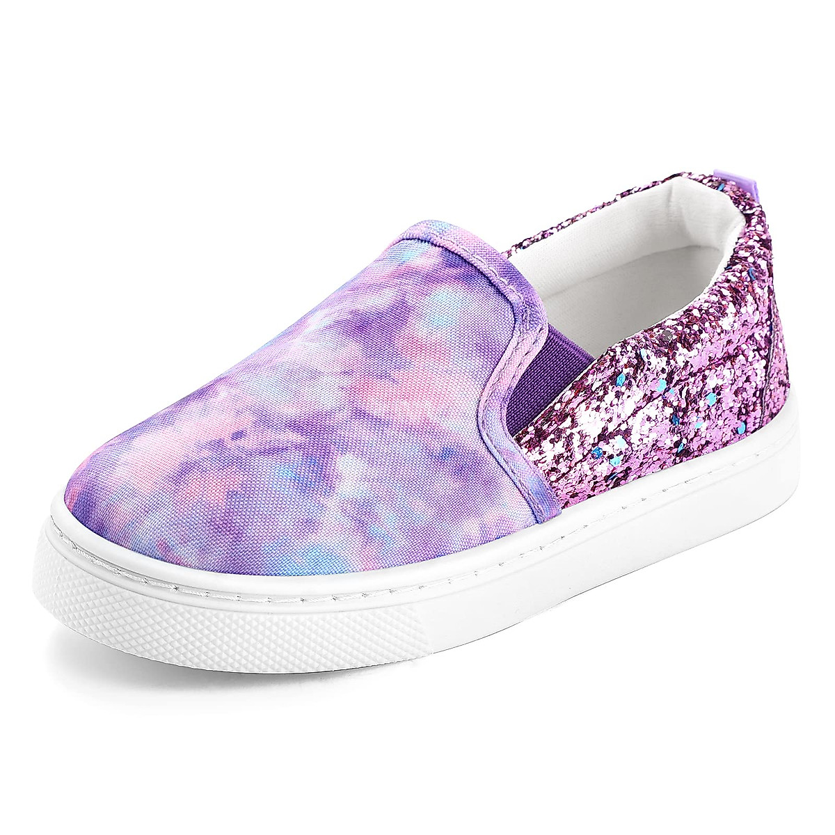 K KomForme Toddler Sneakers for Girls Boys Slip On Canvas Walking Shoes, Size 2 Big Kid, Purple Glitter