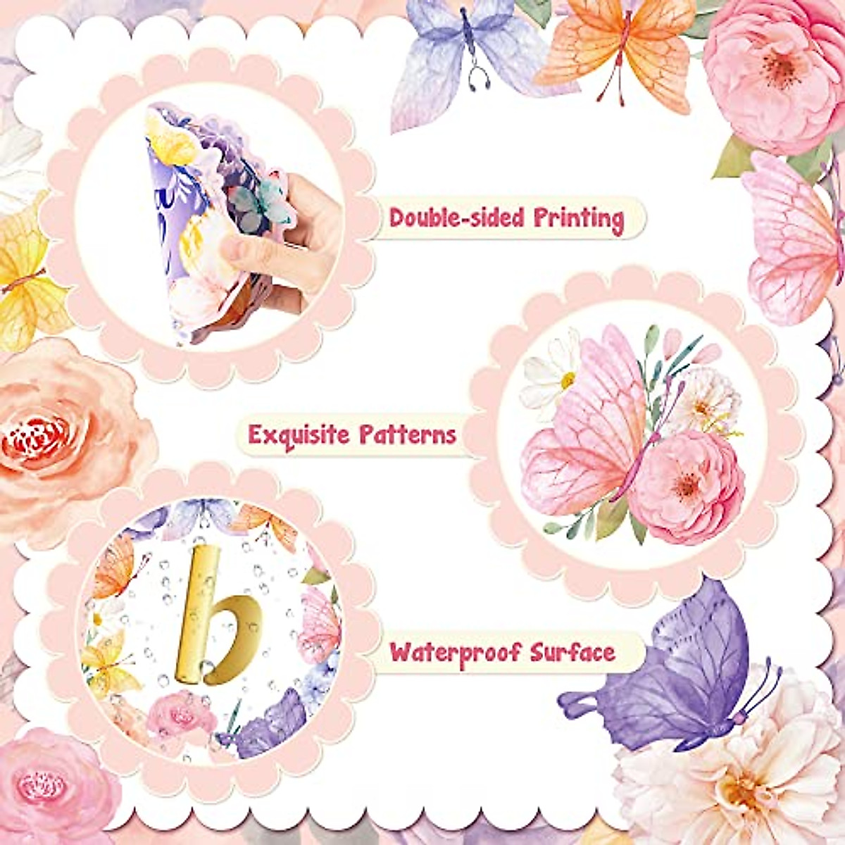 JAPBOR 21PCS Butterfly Baby Shower Hanging Swirls Decorations for Girl, Floral Butterfly Baby Girls Gender Reveal Party Banner Set, It's a Girl Birthday Purple Pink Butterflies Hang Decor Supplies