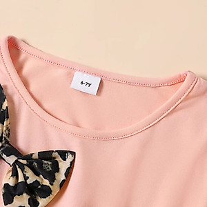 Axumity Kid Girls Clothes Ruffled Long-sleeve High Low Top with Bowknot + Leopard Print Pants 2-piece Winter Spring Girl Outfit Set(8-9t)