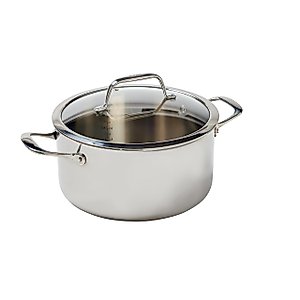 T-Fal Pro Tri-Ply Stainless Steel Dutch Oven with Lid 6 Quart, Induction Compatible, Oven Safe 500F, Lid 350F, Cookware, Fast & Even Heat, Professional Quality & Durability, Dishwasher Safe, Silver