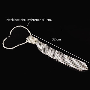 mollensiuer 1 Piece White Artificial Pearls Neck Tie Handmade Weaving Ladies Shirt Necklace Neck Tie Beaded Tie Necklace for Women