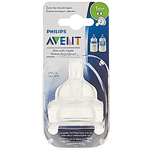 Philips AVENT Anti-Colic Nipple, Clear, 2 Slow Flow, 2 Count