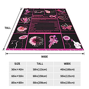 SASISWU Warrior Nutrition Facts Breast Cancer Awareness Novelty Blanket Throw Blanket Fleece Blankets Soft for Kids and Adults 60"x50"