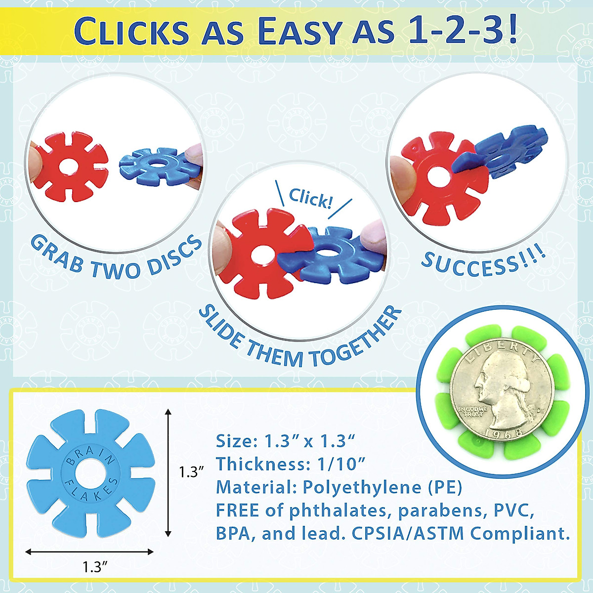 Brain Flakes 500 Piece Set, Ages 3+, Interlocking Plastic Disc Toy for Creative Building, Educational STEM Learning, Construction Block Play for Kids, Teens, Adults, Boys, and Girls