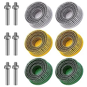 6 Pack 2 Inch Bristle Disc Grit 50# 80# 120# with 1/4" Shank Attachment Abrasive Coating Removal Disc for Metal (6, 2 inch)