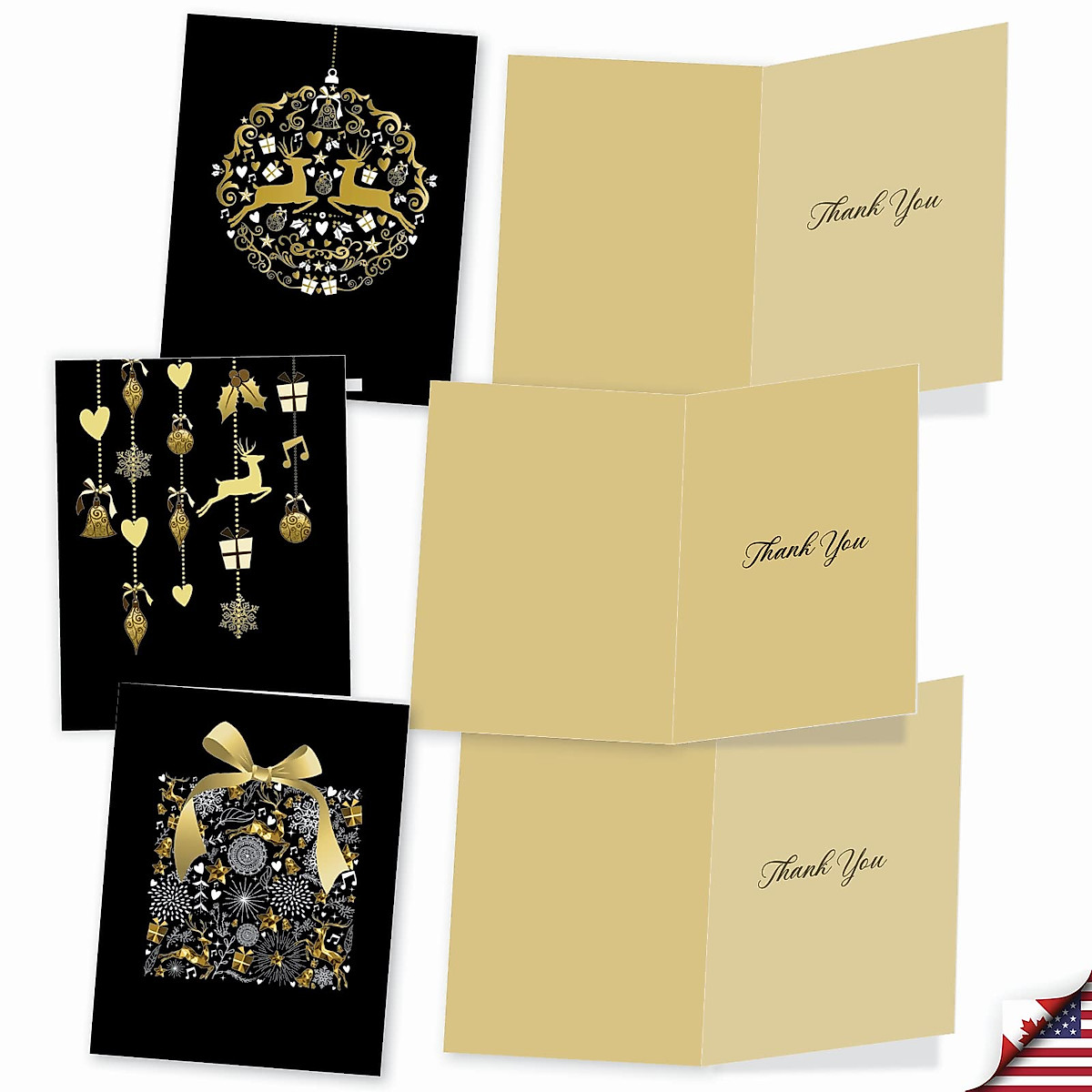 The Best Card Company - 20 Christmas Thank You Cards Boxed (10 Designs, 2 Each) - Assorted Gratitude Cards (4 x 5.12 Inch) (Not Gold Foil) - Golden Holidays AM6723XTG-B2x10