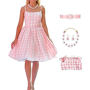 Hitormoon Girls Pink Costume Dress Movie Cosplay Princess Dress Up Kids Outfits with Pearl Belt and Daisy Accessories Birthday Party HN007L