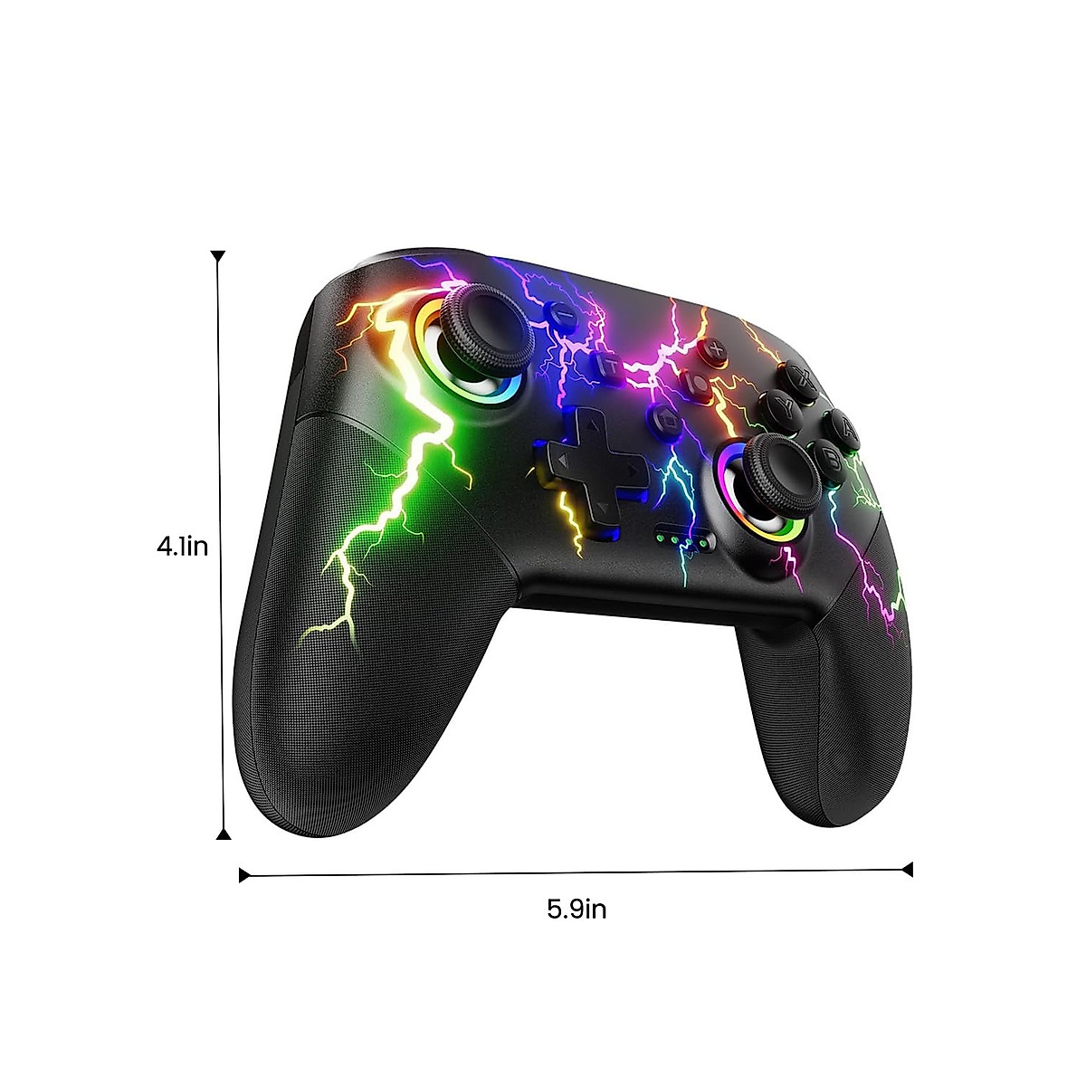 Switch Controller Compatible with Switch/Switch Lite/Switch OLED/Windows/iOS/Android, RGB Lightning Programmable 1000mAh Wireless Switch Pro Controller with One Key Pairing Wake Up Turbo Vibration