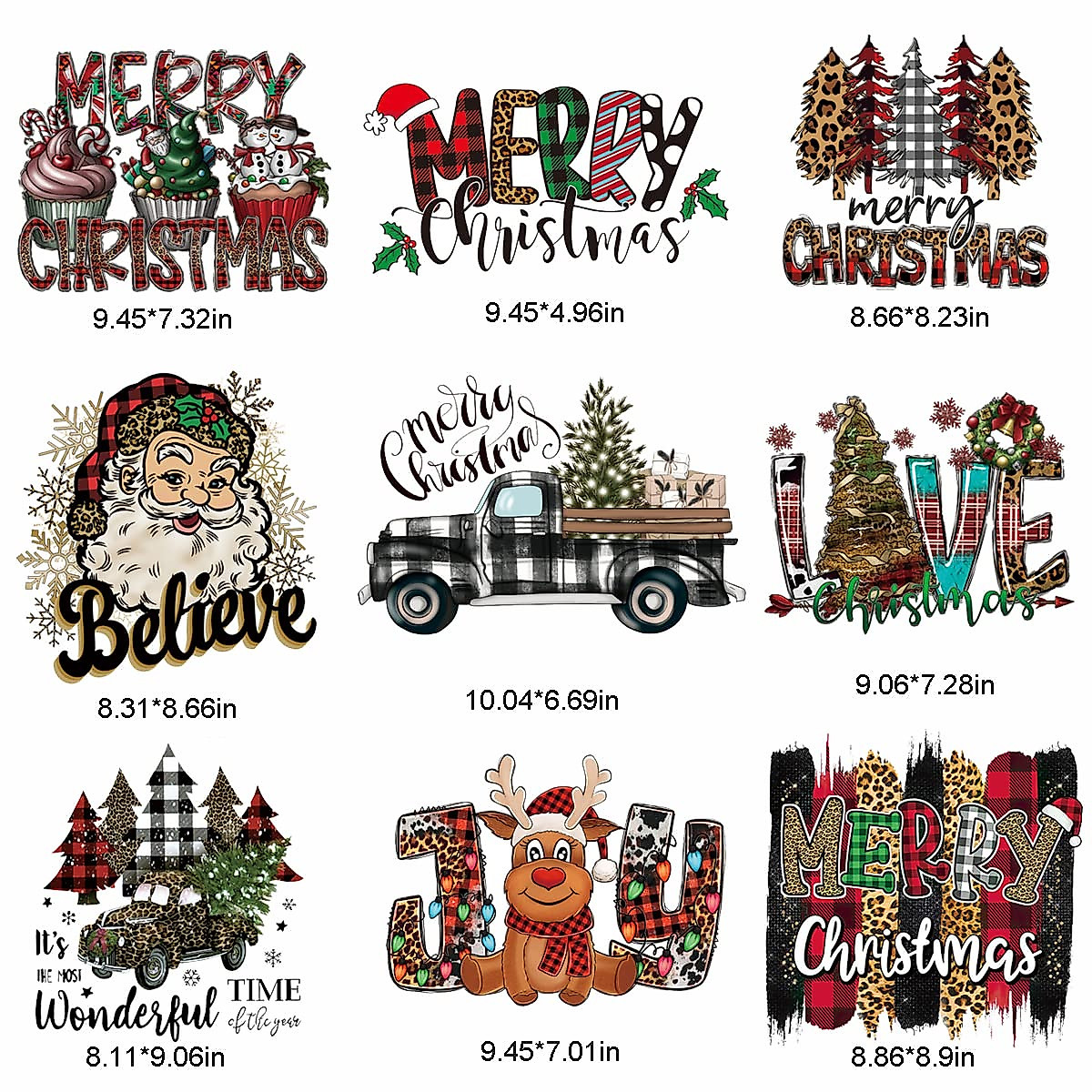 9 Sheets Christmas Iron on Transfers for T-Shirt Christmas Iron on Patches Heat Transfer Design Vinyl Stickers Decals Santa Claus Elk Appliques for Clothing T-Shirts Jackets Hoodies Pillow Covers