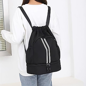 Oziral Drawstring Backpack, Water-Resistant Sports Gym Bag with Shoe Compartment and Two Side Mesh Pockets, String Backpack with Reflective Strip for Men and Women (Purple)