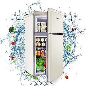 WANAI 3.2 Cu.Ft Mini Fridge Compact Refrigerator with Freezer,7 Level Adjustable Thermostat Removable Shelves Small Refrigerator for Office Dorm Apartment Cream