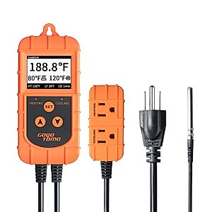 GOQOTOMO Smart Temperature Controller Thermostat Heating and Cooling Mode for Homebrew Fermenter Greenhouse Terrarium 100-240VAC NTC Sensor Improved Version