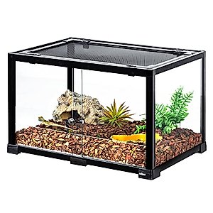 OIIBO Reptile Terrarium 25 Gallon, 2 in 1 Knock-Down Glass Reptile Tank 24" x 16" x 16", Sliding Front Doors Terrariums for Reptiles Bearded Dragon Lizard Gecko Snake Hamster Small Animals Etc
