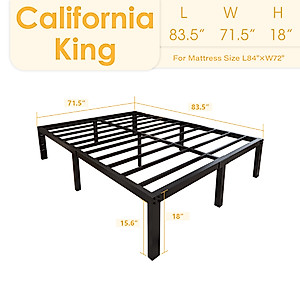 yookare 18 Inch Tall and Strong Platform Metal Bed Frame/Easy Assembly Mattress Foundation/ 4000lbs Heavy Duty Frame with Steel Slat Support/No Noise/No Box Spring Needed,Cal King