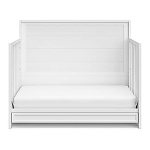 STORKCRAFT Luna 5-in-1 Convertible Crib with Drawer (White) – GREENGUARD Gold Certified, Crib with Drawer Combo, Full-Size Nursery Storage Drawer, Converts to Toddler Bed, Daybed and Full-Size Bed