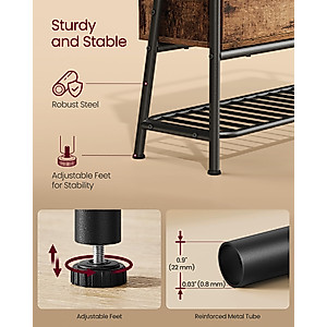 VASAGLE Shoe Storage Bench with Seating, Shoe Bench with Organizer Drawer, Industrial Style, Steel Frame, Holds Up to 600LB, for Entryway, Living Room, Bedroom, Rustic Brown and Ink Black, ULSB151K01