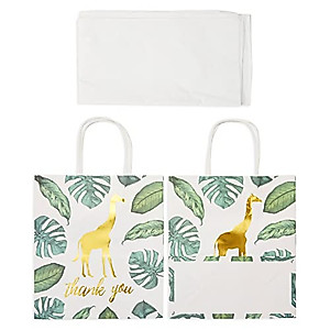 Juvale 12 Pack Safari Thank You Bags with Tissue Paper, Wild One 1st Birthday Themed Decorations for Girls and Boys (8 x 9 x 4 In)