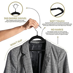 Utopia Home Premium Velvet Hangers 30 Pack - Non-Slip Clothes Black Suit with 360 Degree Rotatable Hook Heavy Duty Coat
