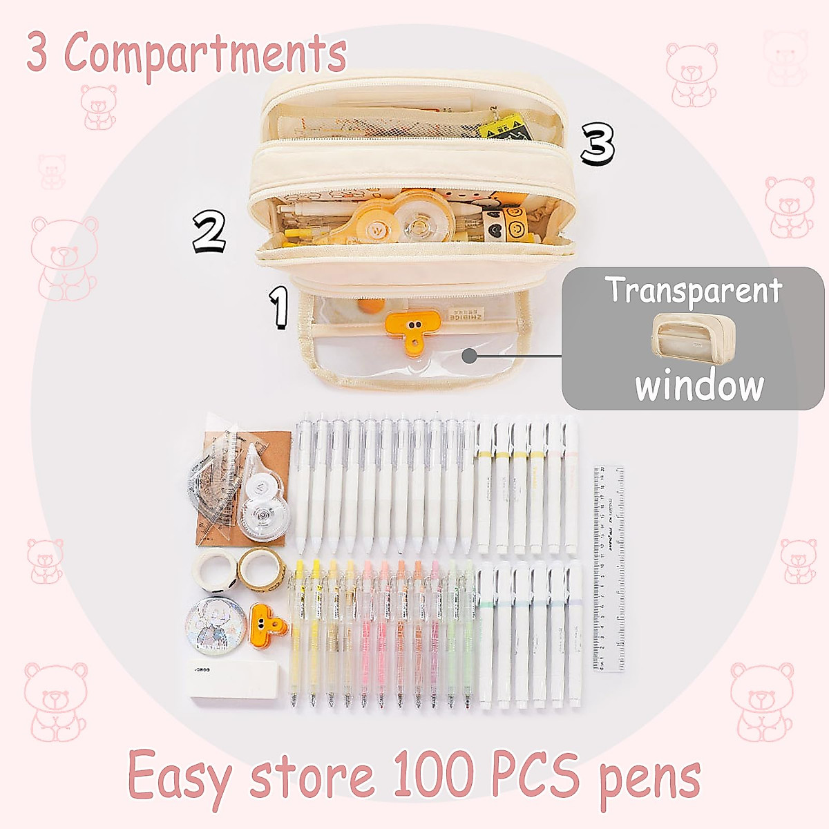 ACEIOT Pencil Case Large Capacity Pencil Pouch, Aesthetic Pencil Case Pouch, Cute Pencil Case for Kids Students, Kawaii Pencil Bag, Preppy Pencil Case for School, Stationery Storage Bag