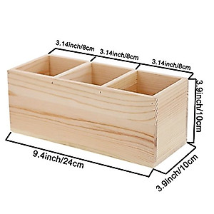 Coideal Wood Remote Control Holder - Wooden Pen Pencil Desktop Organizer with Hollow Design for Office School (3 compartments)