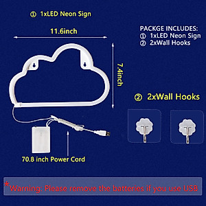Cloud Neon Signs, LED Light for Wall Decor, Battery or USB Powered Sign Shaped Decoration Lights Bedroom Aesthetic Teen Girl Kid Room Christmas Birthday Wedding Party White
