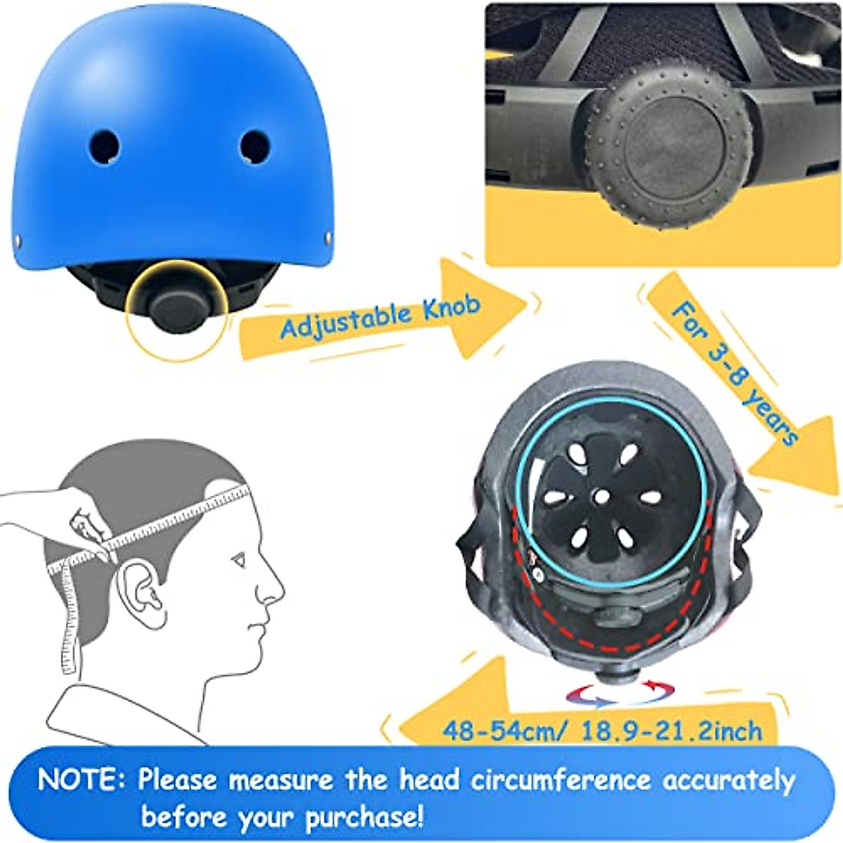 Kids Protective Gear Set and Helmet,Boys Girls Adjustable Helmet with Pads Set Knee Elbow Pads and Wrist Guards for Roller, Scooter, Skateboard, Bicycle for 3-8 Years Old Kids (Blue)