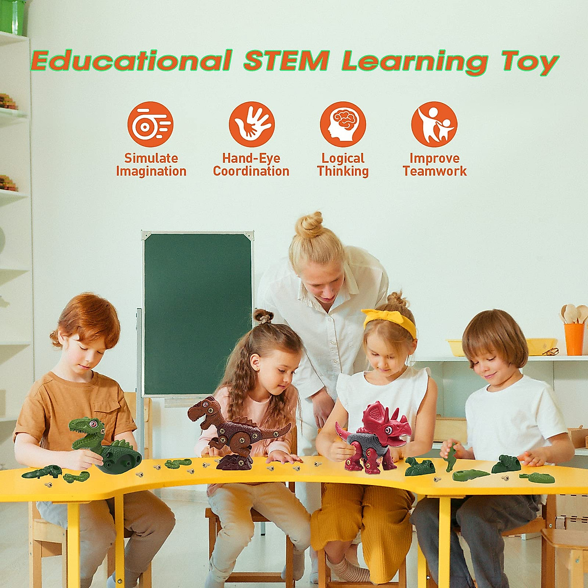 UNIWA Take Apart Dinosaur Toys, Dinosaur Toys with Dino Roar, STEM Construction Building Toys for Kids 3-5 5-7 with Electric Drill, Party Birthday Easter Gifts for 4 5 6 7 8 Year Old Boys Girls