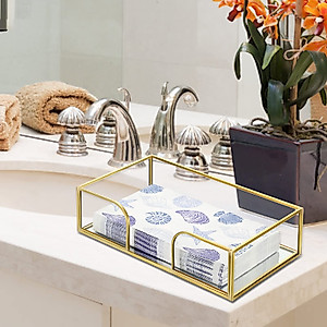 Sumnacon Bathroom Guest Towel Holder - Rectangle Glass Napkin Holder for Guest Hand Towels Paper Napkins, Decorative Napkin Holder Tray for Bathroom Vanity Toilet Tank Table Kitchen Countertop, Gold