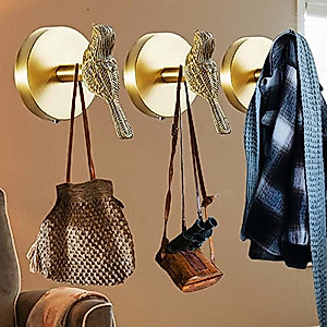 Brass Hooks, Gold BrassTowel Hooks,Brass Decorative Hooks,Gold Brass Coat Hooks Wall Mounted,Gold Brass Bird Coat Wall Hooks, Brushed Brass Wall Hooks for Towel, Coat ,Robe, Hat ,Keys,Bag,Scarf
