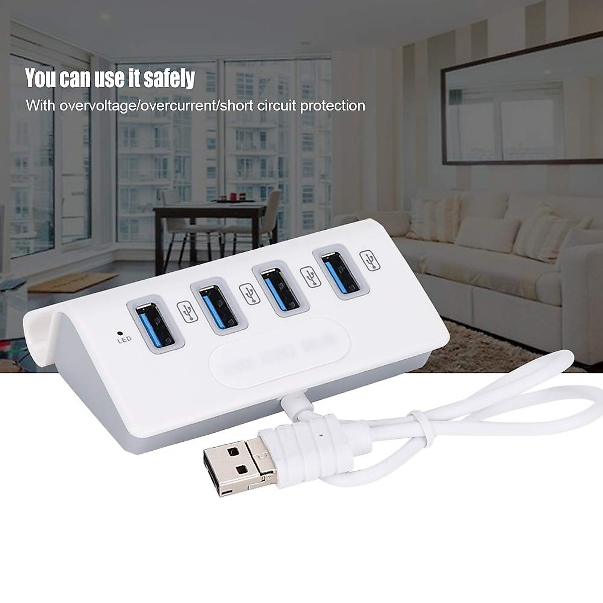 ASHATA 4 Port USB Hub Multiple Interfaces OTG Hub Adapter for Phone Tablet Desktop USB C Hub,BYEASY USB C to USB 2.0 HUB for MAC OS,Linux and Other Operating Systems,White