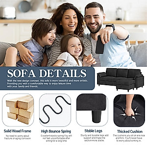 Meilocar 79" Sectional Sofa Couch, Sectional Couch with Storage Ottoman, Convertible L Shaped Couch with Armrests Side Storage Pockage, 3-Seat Sofa Couches for Living Room, Apartment, Black